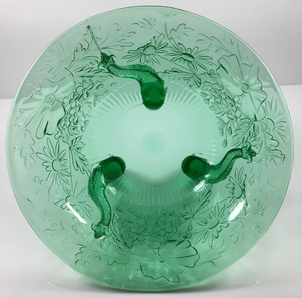 Sowerby Dolphin Bowl; Pattern #1544 – Heart Of Glass